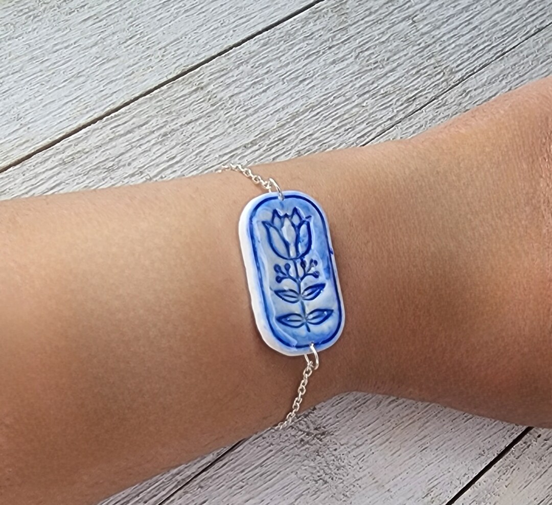 Handmade Polymer Clay Connector Tulip, Faux Delft/ceramic Style ...