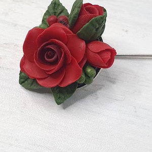 Stick Pin/lapel Pin/floral Red Roses/shawl Pin/ Jacket Pin Boutonniere ...