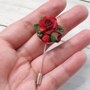 Stick Pin/lapel Pin/floral Red Roses/shawl Pin/ Jacket Pin Boutonniere ...