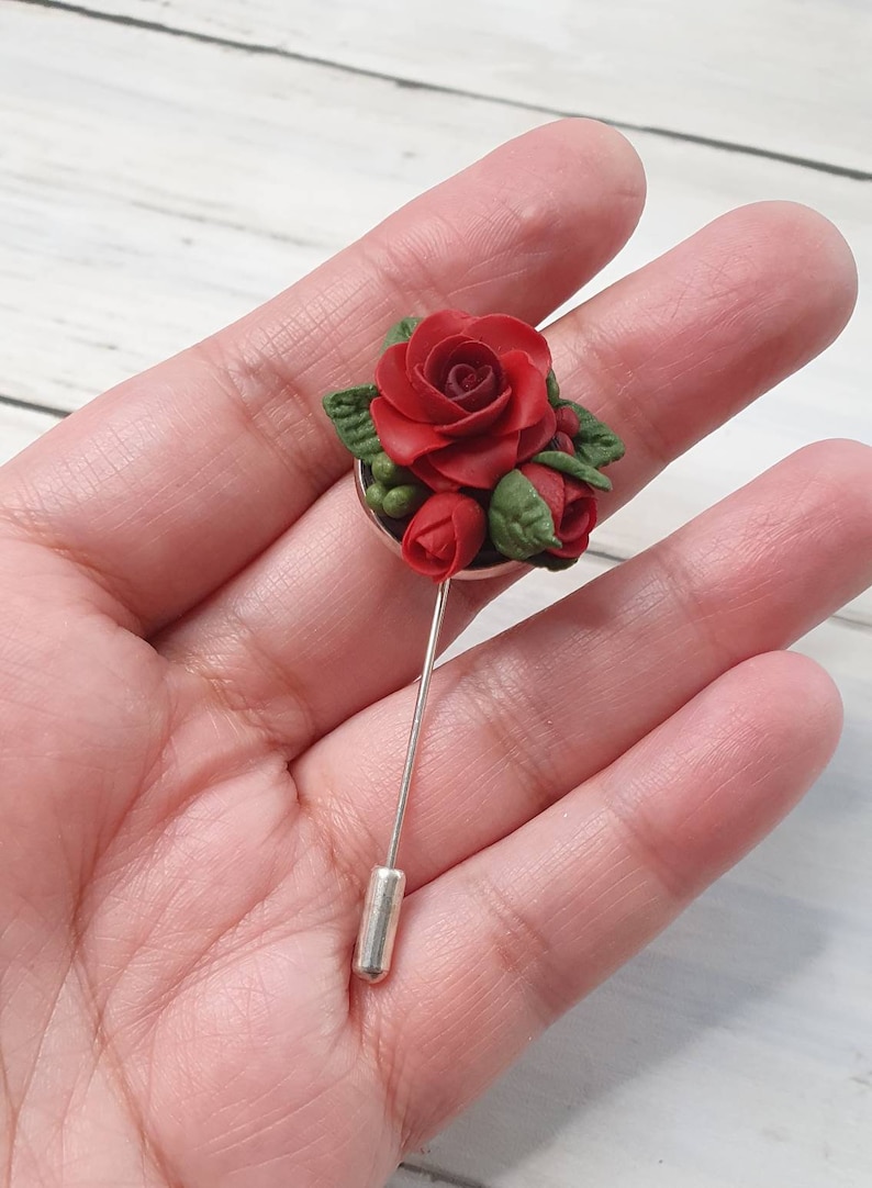 Stick Pin/lapel Pin/floral Red Roses/shawl Pin/ Jacket Pin Boutonniere ...