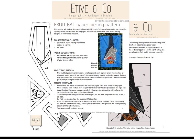 Fruit Bat Foundation Paper Piecing Pattern - Etsy