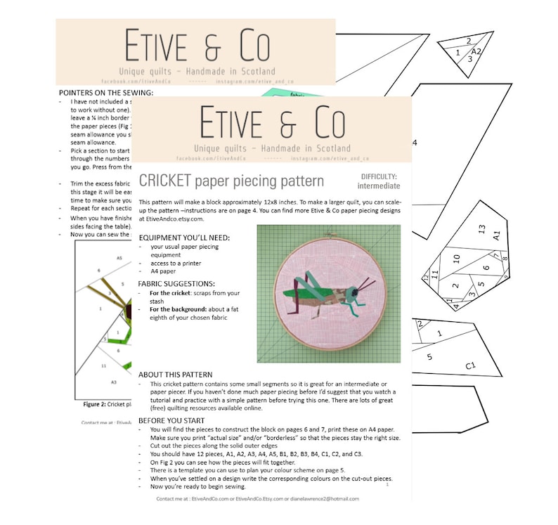 Grasshopper Insect Foundation Paper Piecing Pattern Tropical | Etsy