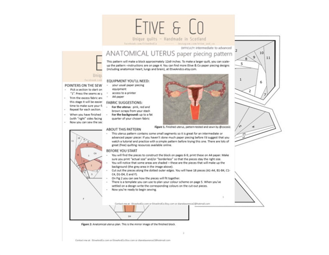Anatomical Uterus Paper Piecing Pattern | Etsy