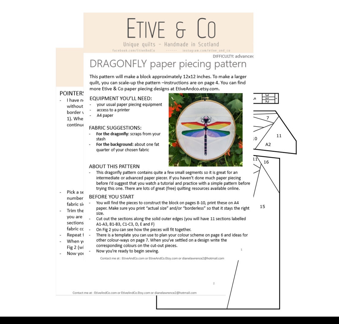 Dragonfly Foundation Paper Piecing Pattern - Etsy Australia