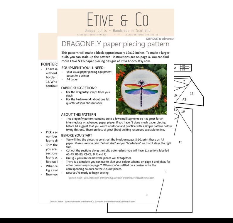 Dragonfly Foundation Paper Piecing Pattern - Etsy Australia