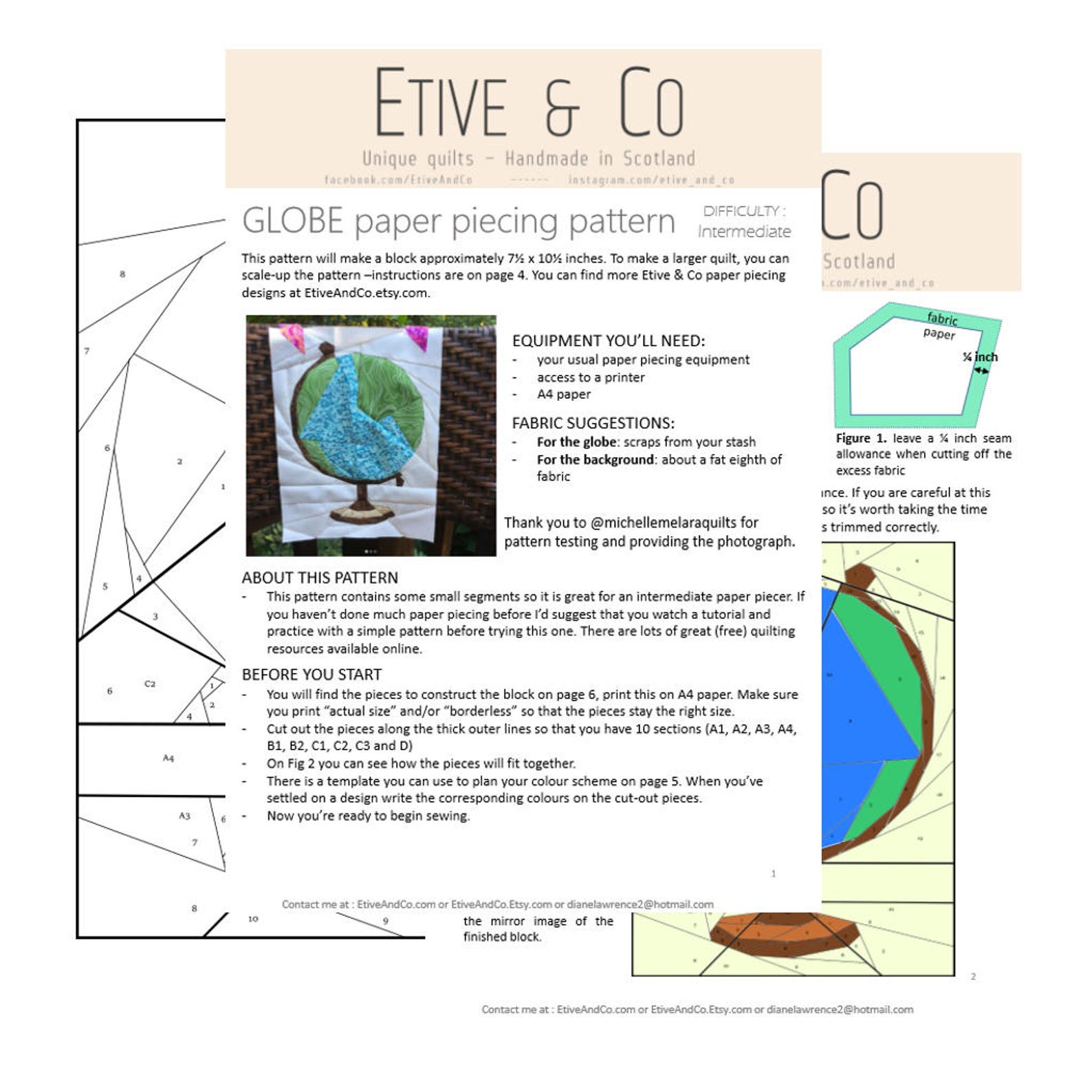 Globe Paper Piecing Pattern – Geography Quilt Block (PDF Pattern) - Etsy