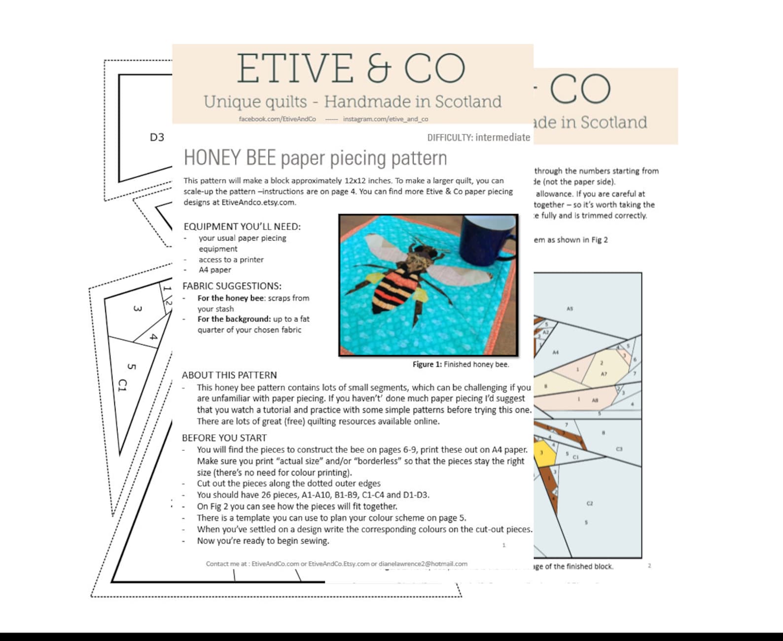 Honey Bee Quilt Paper Piecing Pattern - Etsy Canada