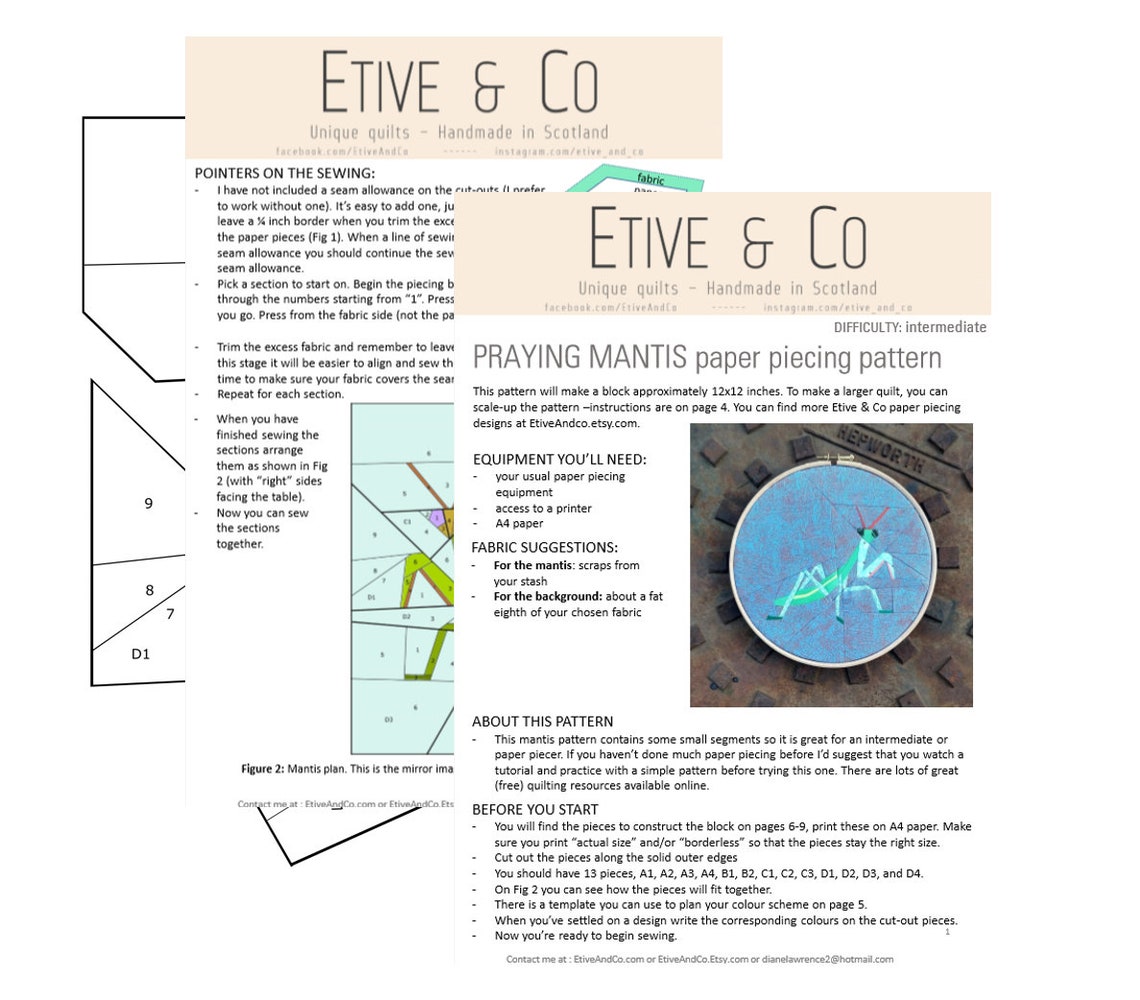 Mantis Foundation Paper Piecing Pattern - Etsy