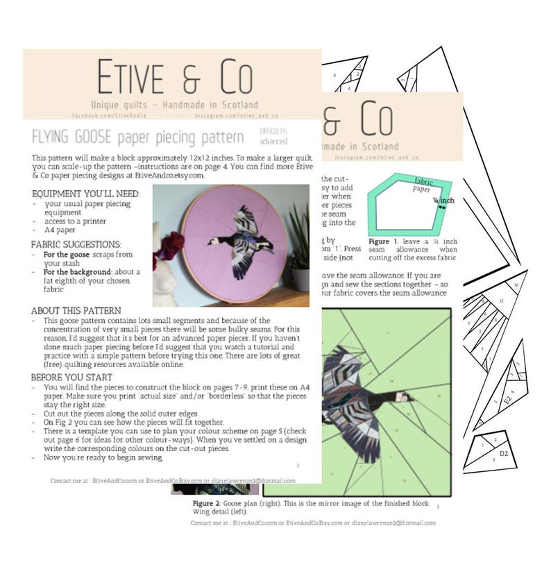 Flying Goose Foundation Paper Piecing Pattern Animal - Etsy Canada
