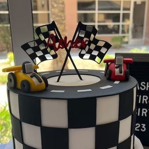 Personalized Race Cake Topper | Racing Flags | Racing Theme Birthday ...