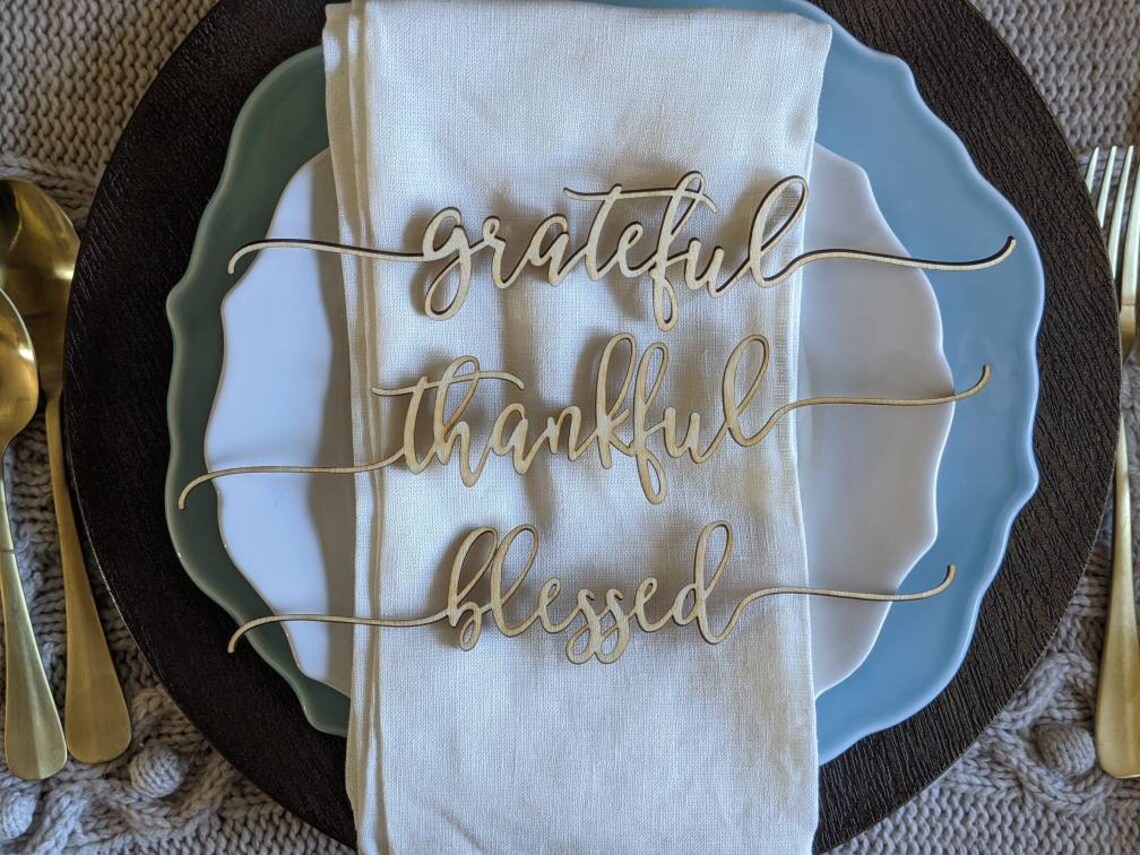 Thankful Grateful Blessed 1 Wood Table Plate Place Signs - Etsy