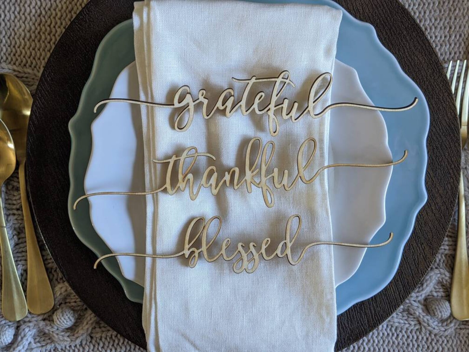 Thankful Grateful Blessed 1 Wood Table Plate Place Signs | Etsy