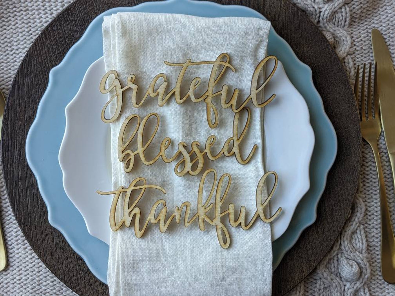Thankful Grateful Blessed 1 Wood Table Plate Place Signs - Etsy