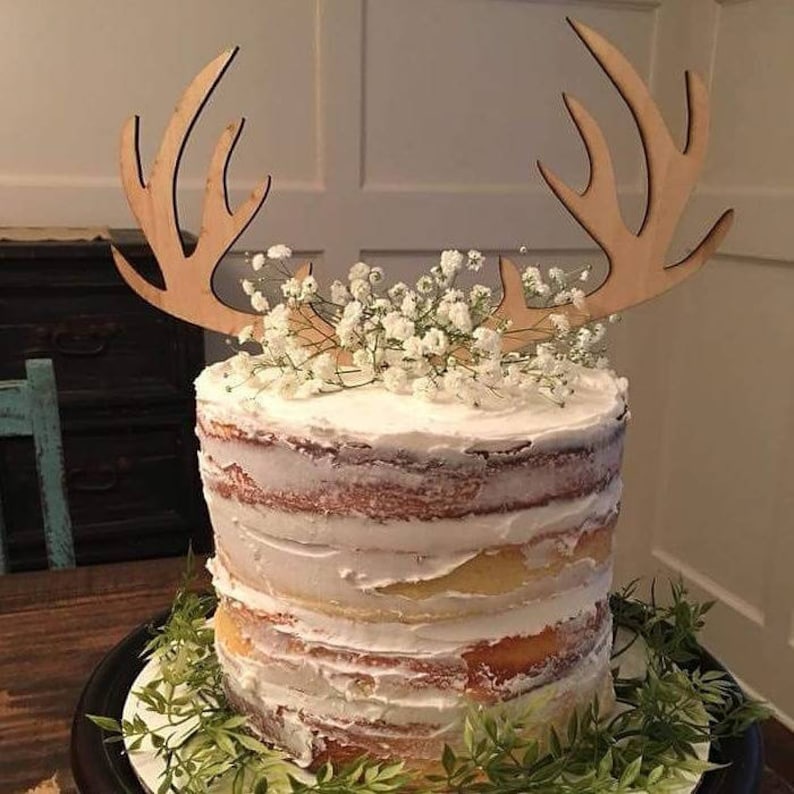 Custom Wood Deer Antler Natural Wood Laser Cut Cake Topper - Etsy