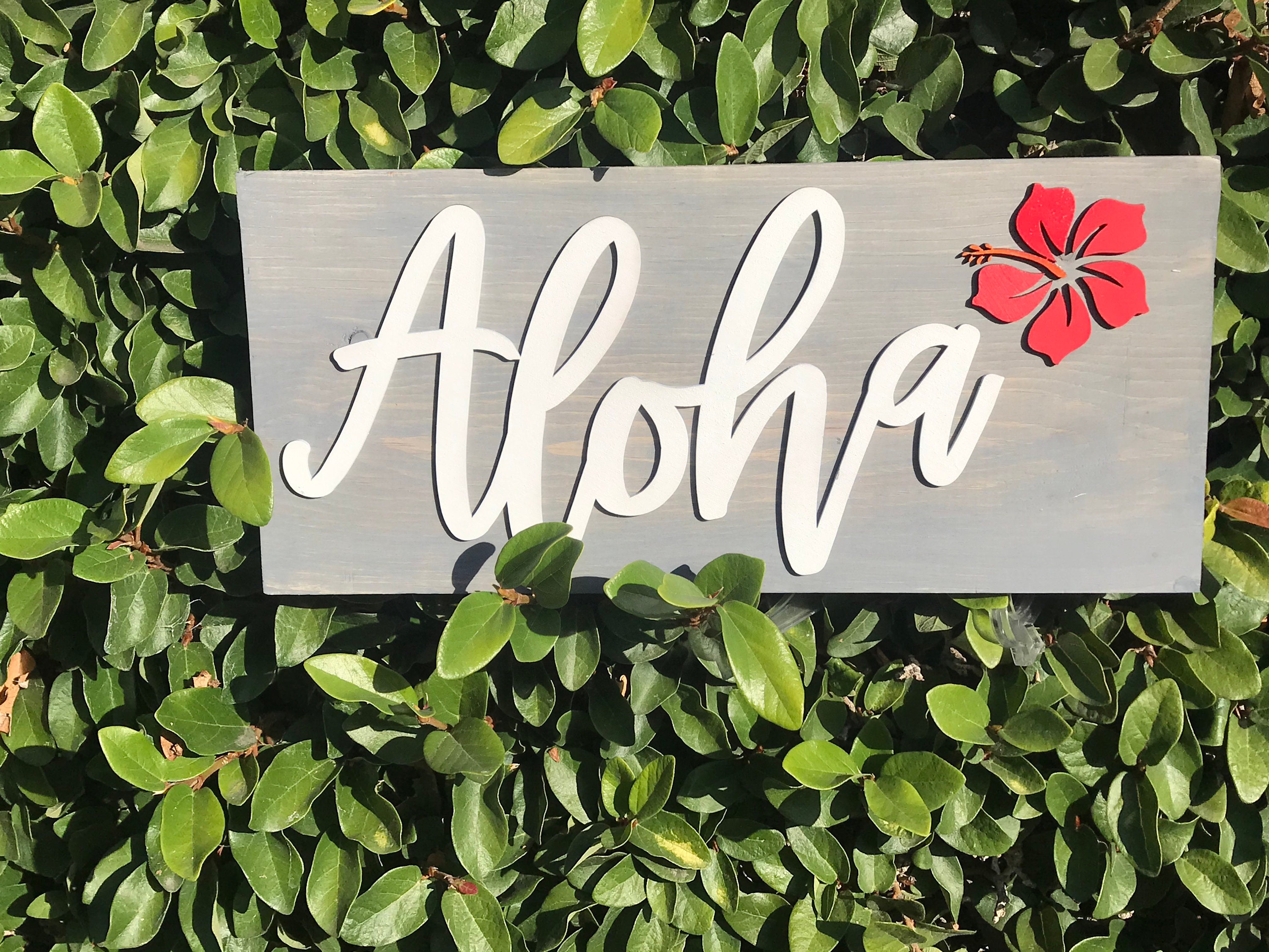 Aloha Hibiscus Hawaii Wood Sign for Family Room Kitchen Bedroom Art ...