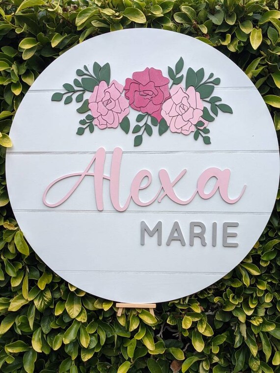 Personalized 3D Wooden Laser Cut Wood Signs Girls Floral | Etsy