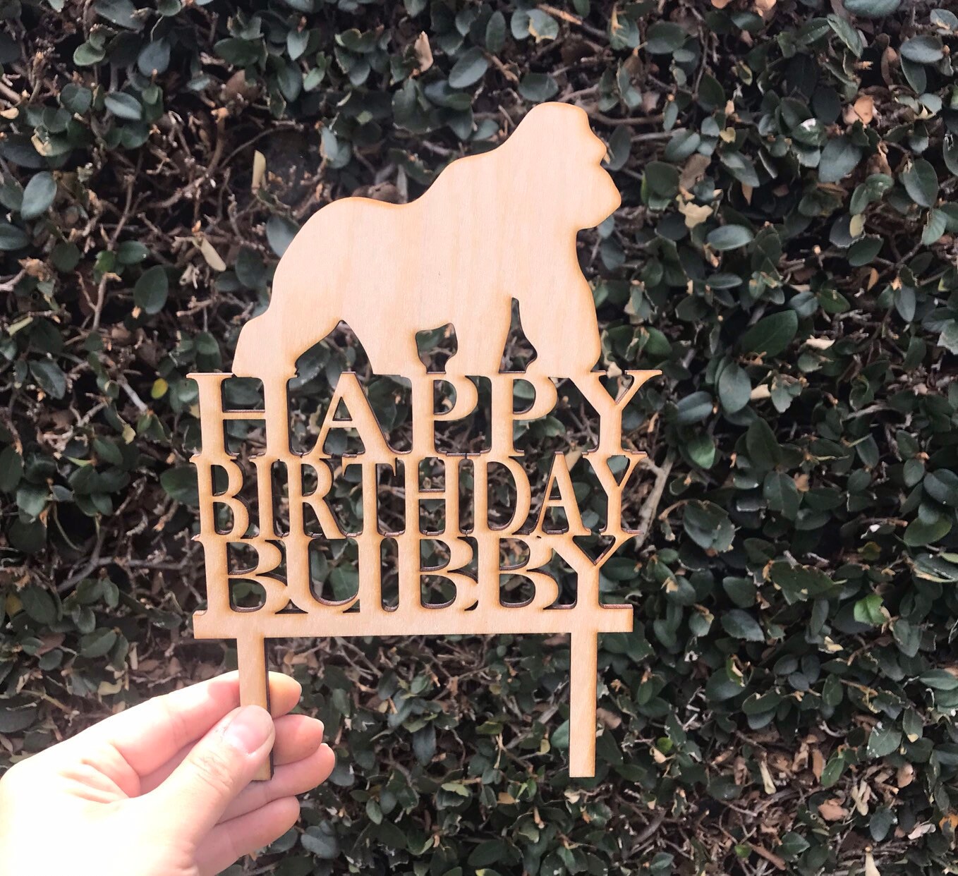 Custom Happy Birthday Silverback Gorilla Custom Name Natural Wood Cake ...