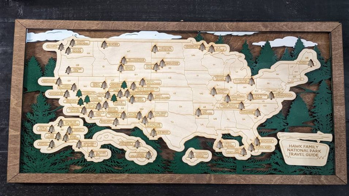 Personalized National Park Travel Map Sign | National Forest Parks Wall ...