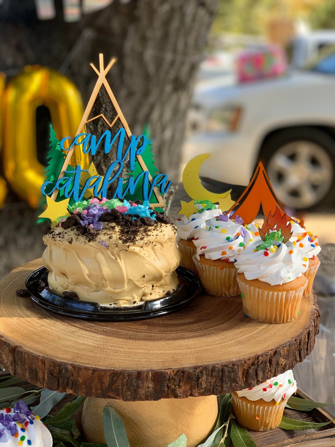 Tipi Mini Cake + Name and Camping Set Teepee Birthday Natural Wood Cake ...