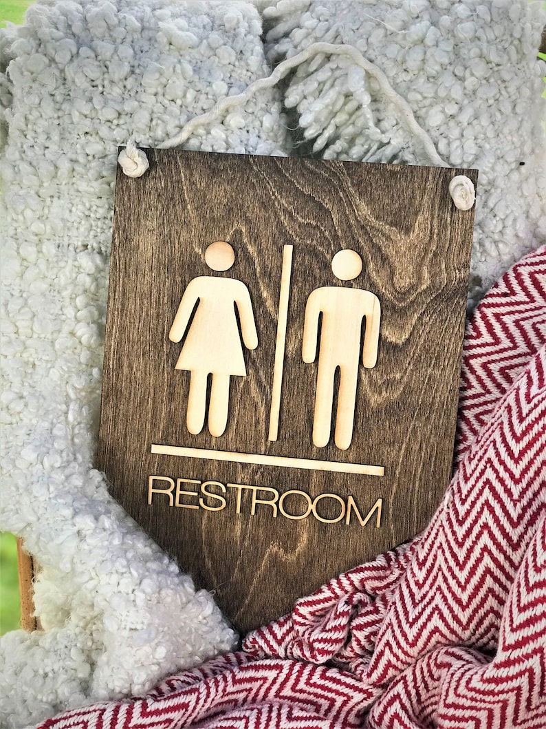 Modern Restroom Laser Cut Wood Bathroom Decor Sign Banner His - Etsy