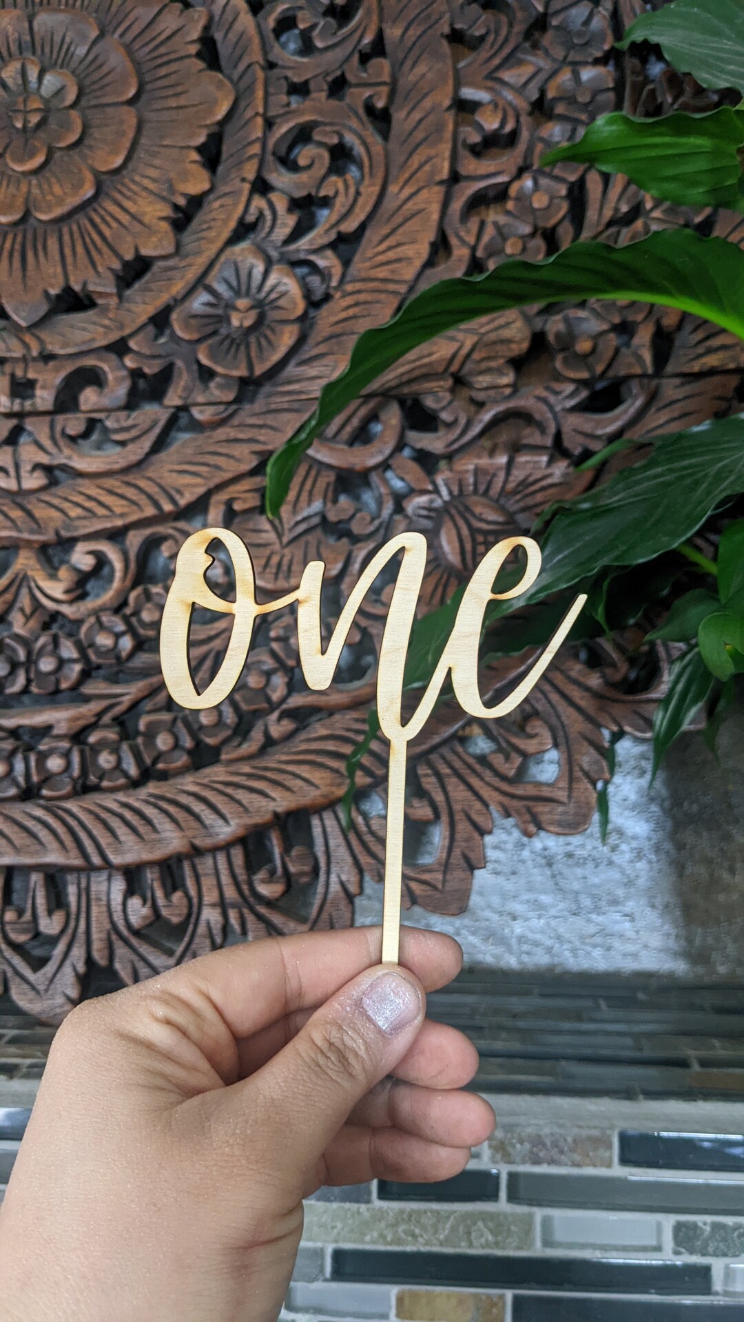 One (1) Cake Topper First Birthday Cake Topper Raw Wood Glitter Silver ...