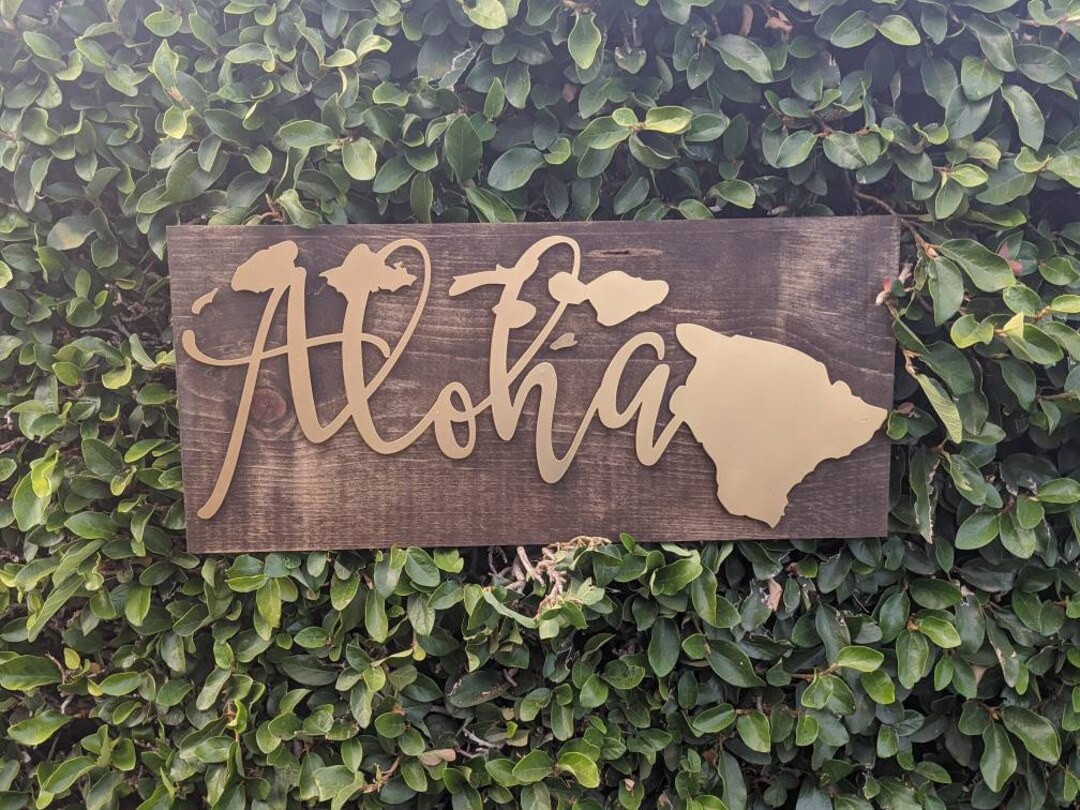 Aloha Hawaiin Island Metal on Wood Sign for Family Room Kitchen Bedroom ...
