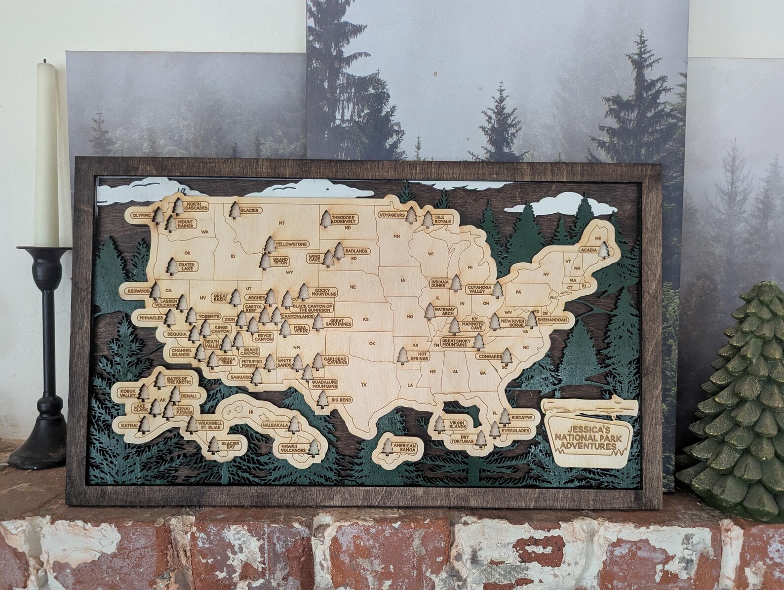 Personalized National Park Travel Map Sign | National Forest Parks Wall ...