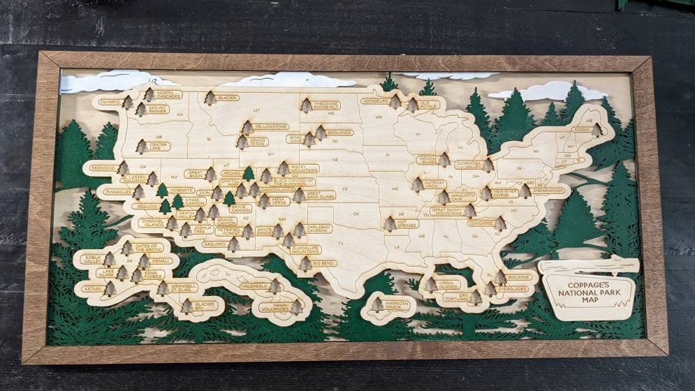 Personalized National Park Travel Map Sign | National Forest Parks Wall ...
