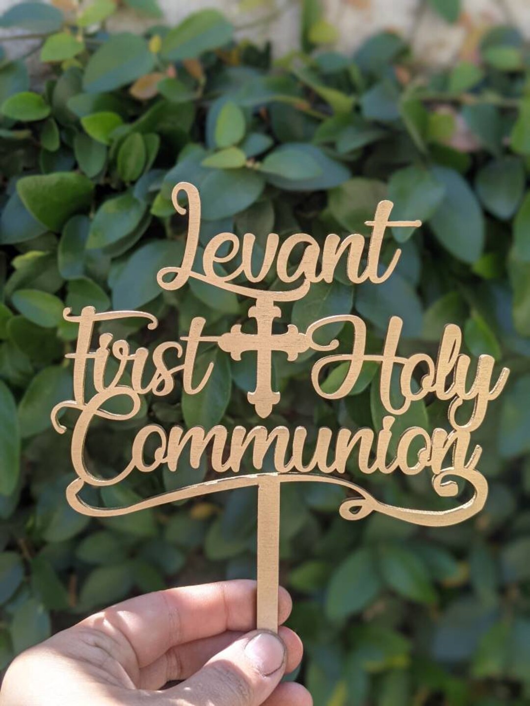 Custom First Holy Communion Name Option God Bless Cross Natural Wood ...
