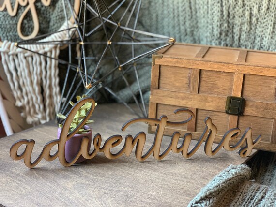 Custom Wooden Words Cursive Natural Wood Sign Adventure Sign | Etsy