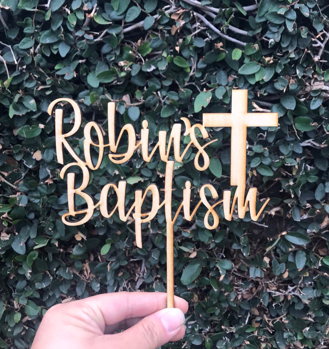 Custom Baptism Name With Cross Natural Wood Cake Topper - Etsy