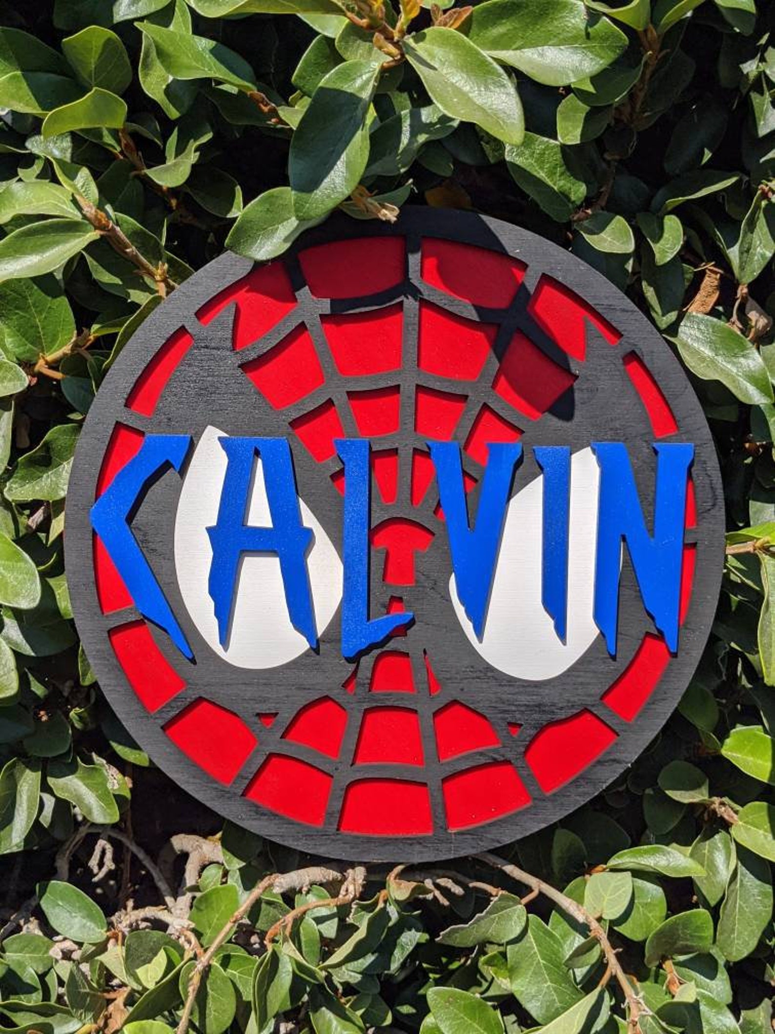 3D Personalized Spider Signs Super Hero Man Round Wood Signs | Etsy