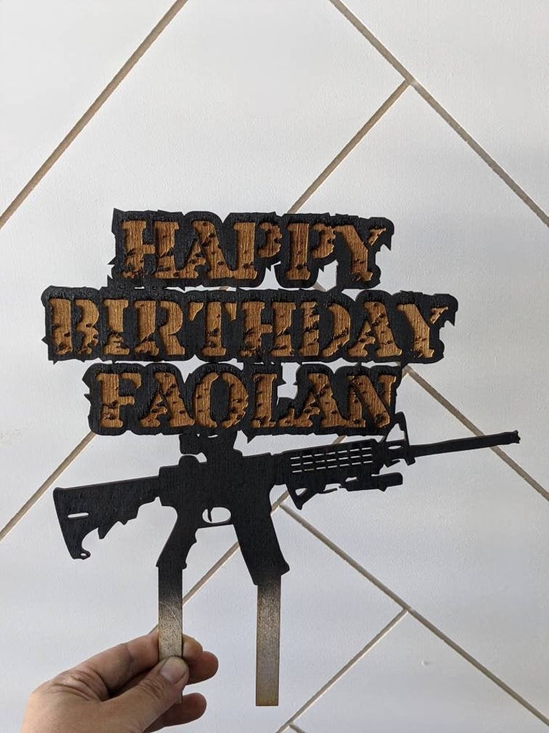 Happy Birthday Name Gun Cake Topper Gun Lover Rifle Gun - Etsy