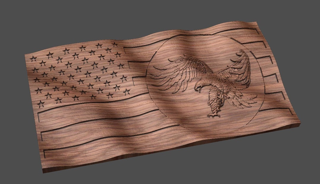 CNC Stl 3D Wavy American Eagle Flag. Beautiful, Highly Detailed and ...