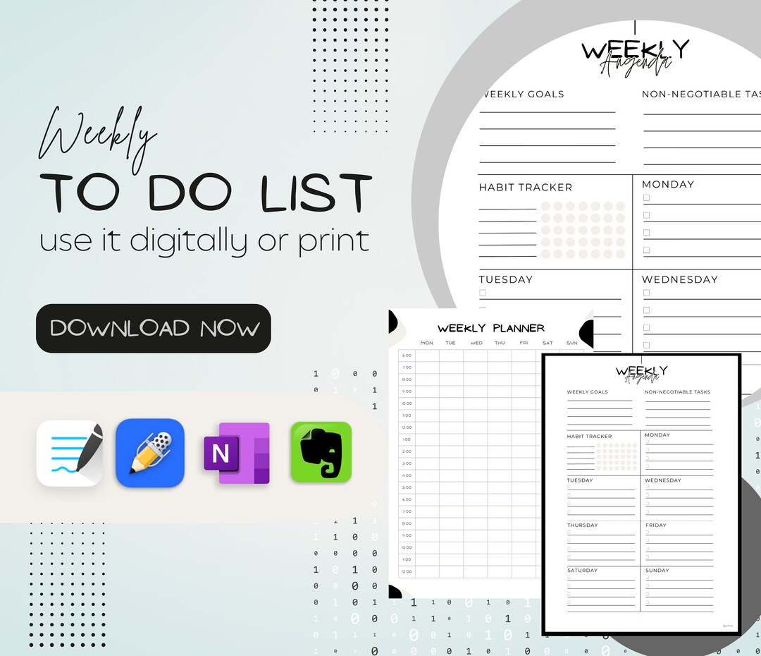 Digital Weekly to Do List V2, Habit Tracker, iPad Goodnotes Notability ...