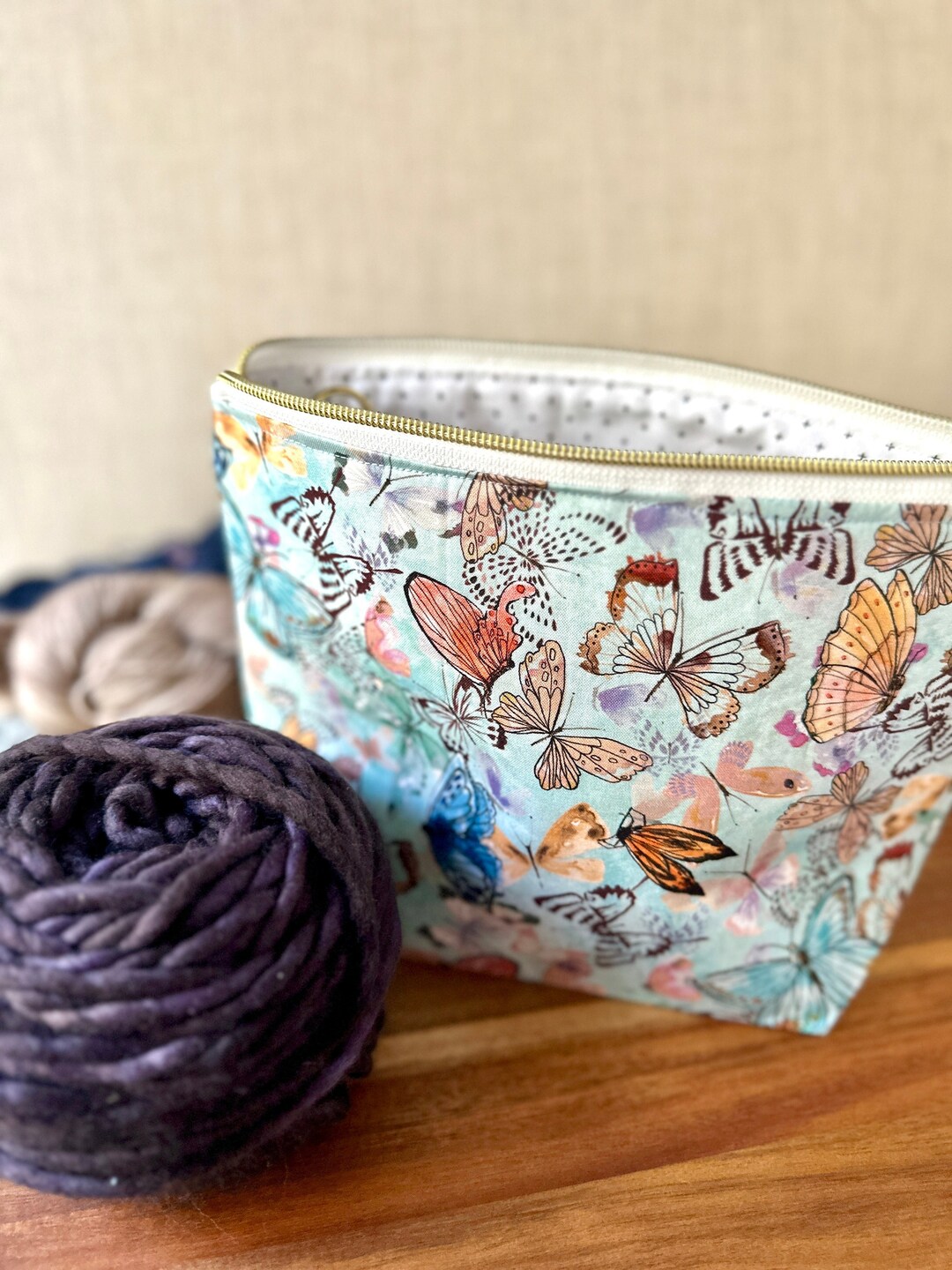 MEDIUM Project Bag for Knitting, Crochet / Zippered Pouch / Knitting ...