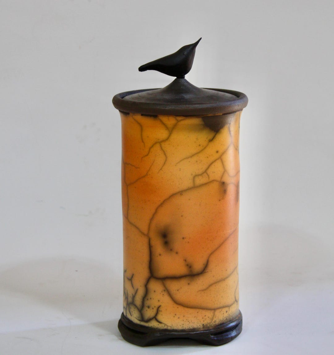 Raku Pottery Jar With Bird - Etsy