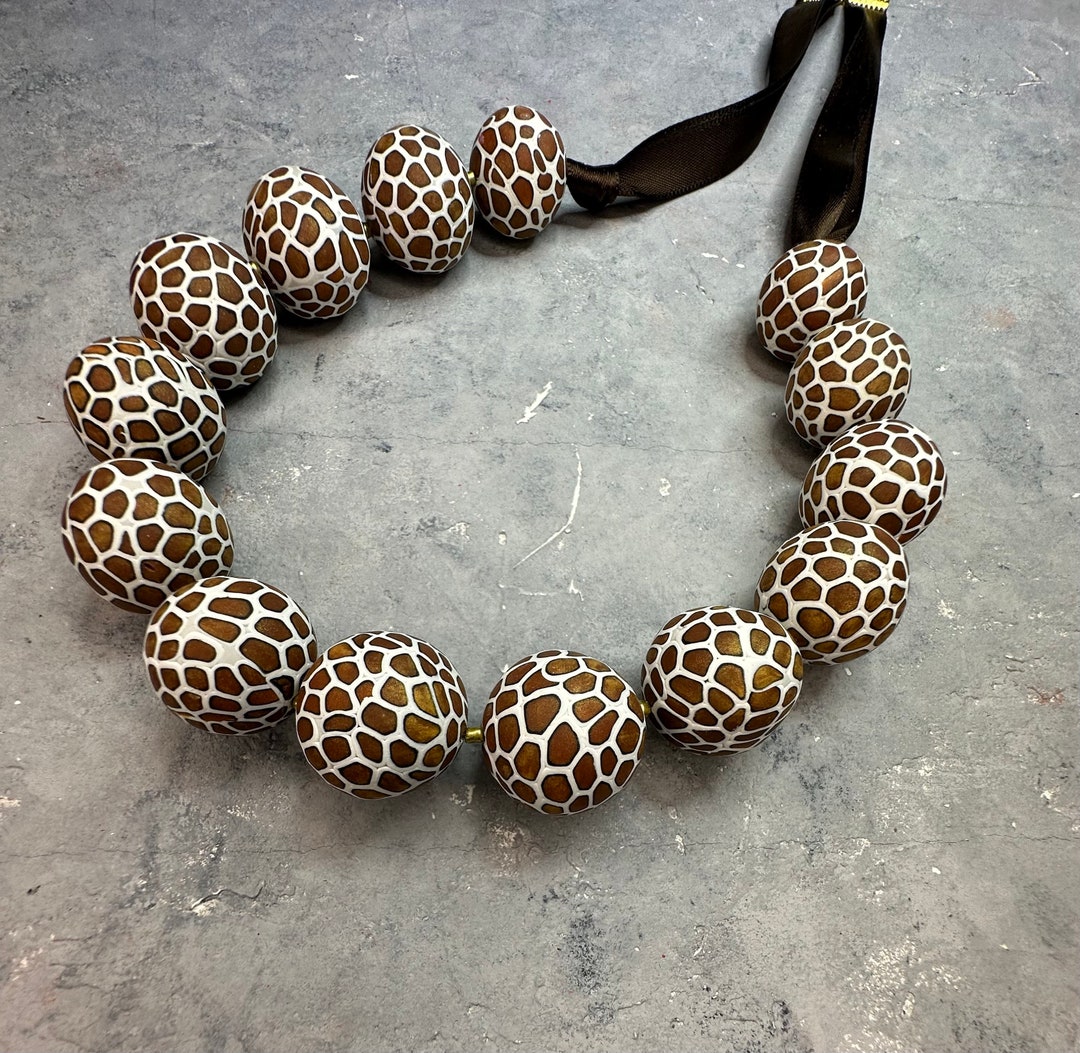 Animal Print Bold Beaded Necklace Safari Style Necklace Giraffe Print ...