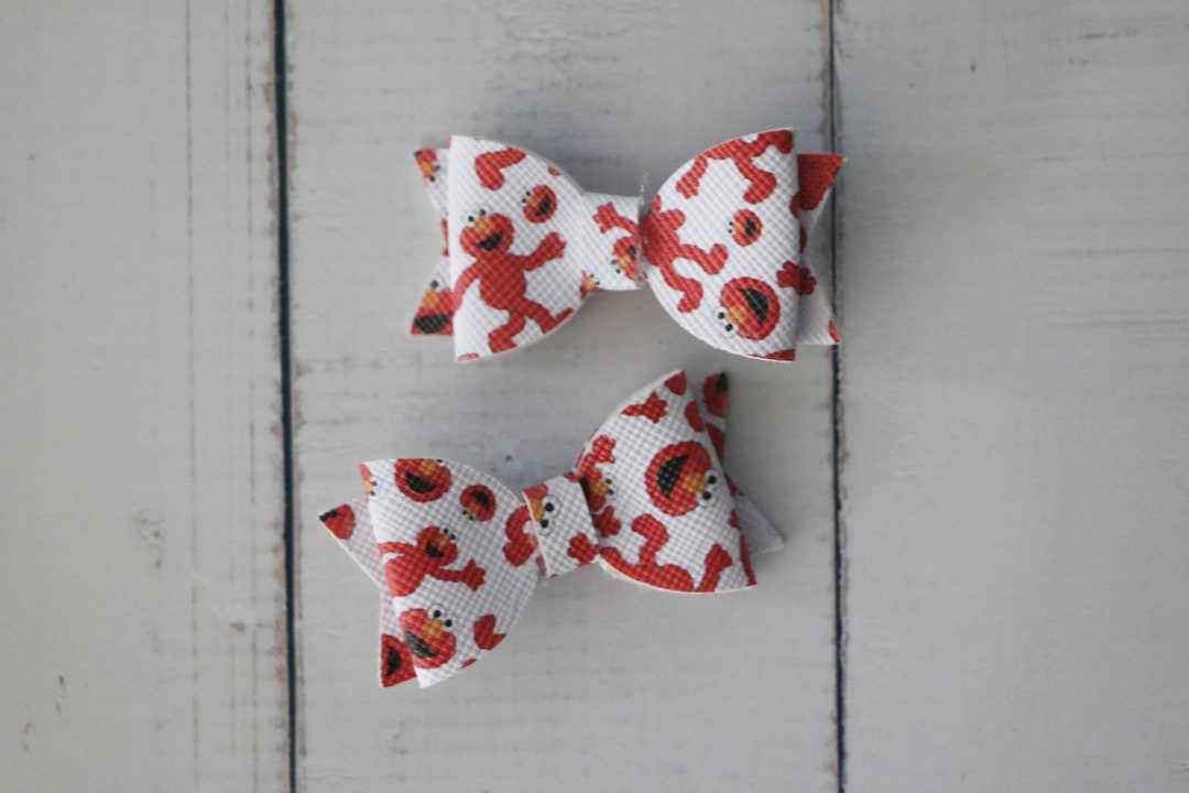 Elmo Pig Tail Hair Bows, Faux Leather - Etsy