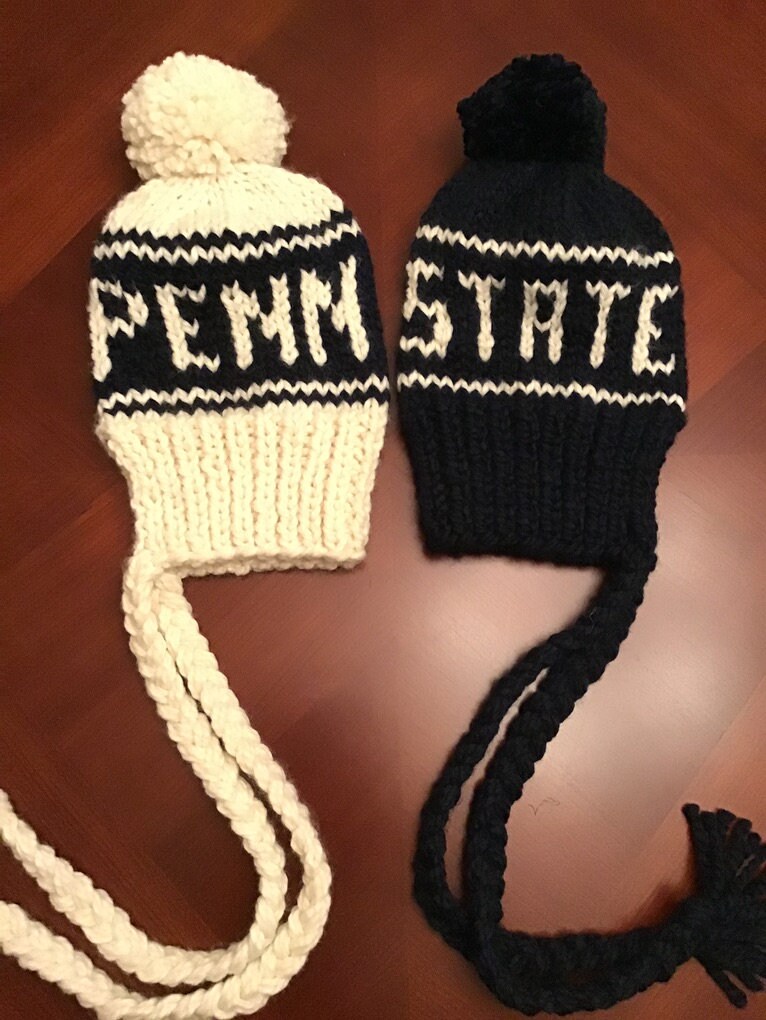 Penn State Kose Knitted Earflap Hat - Blue and White - Etsy
