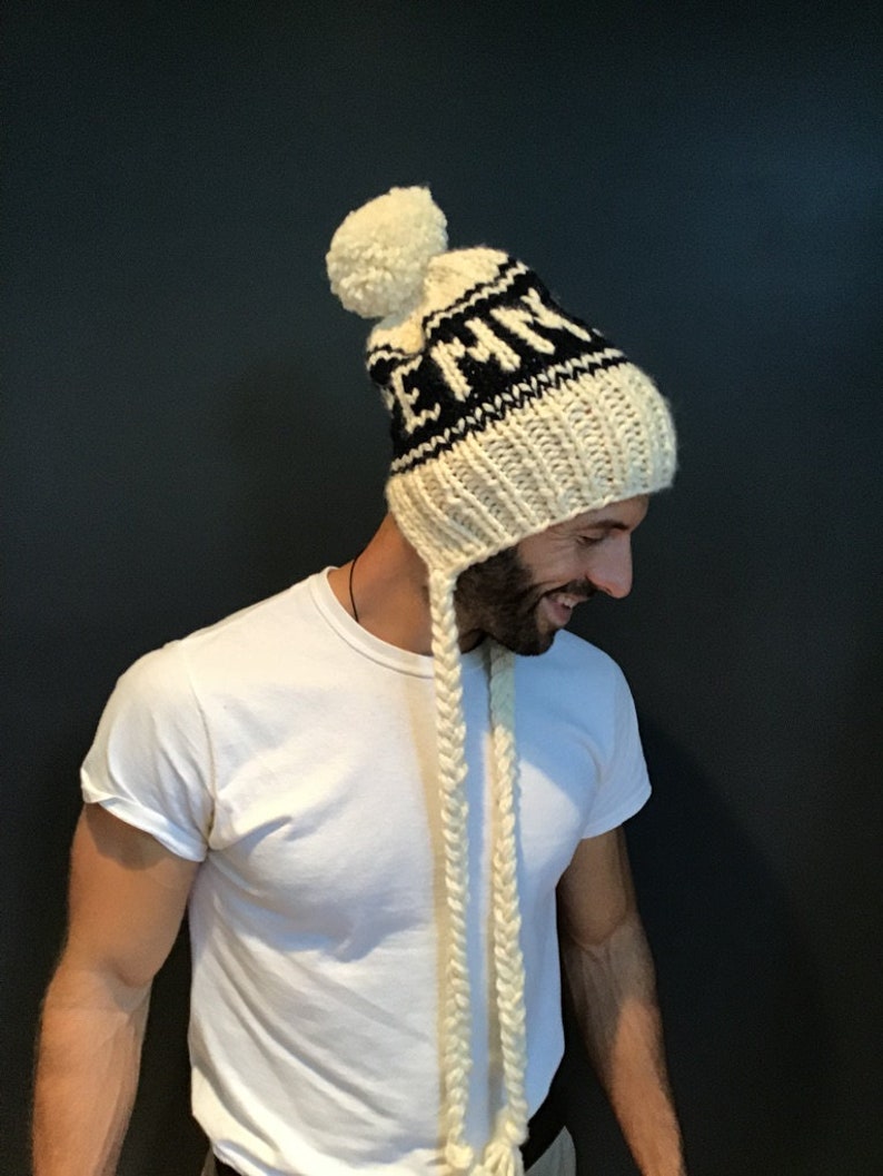Penn State Kose Knitted Earflap Hat - White and Blue - Etsy
