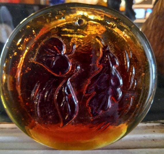 Blenko Glass Fall Leaves Suncatcher in Tangerine. Etched - Etsy