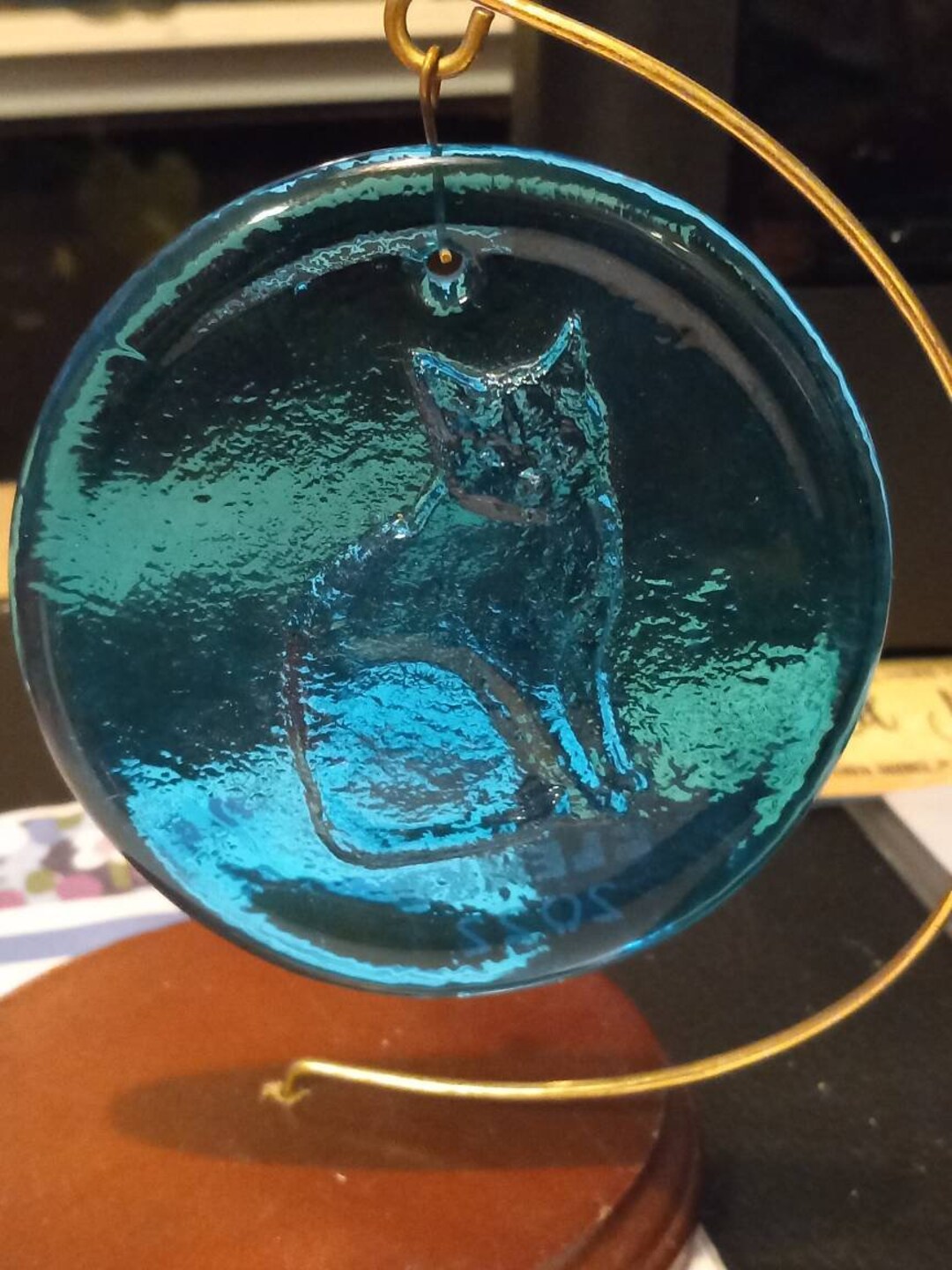 Nice New Blenko Glass Cat Suncatcher in Turquoise 3 Inches - Etsy