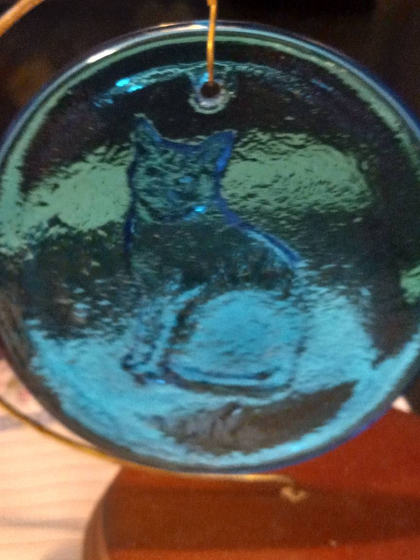 Nice New Blenko Glass Cat Suncatcher in Turquoise 3 Inches - Etsy