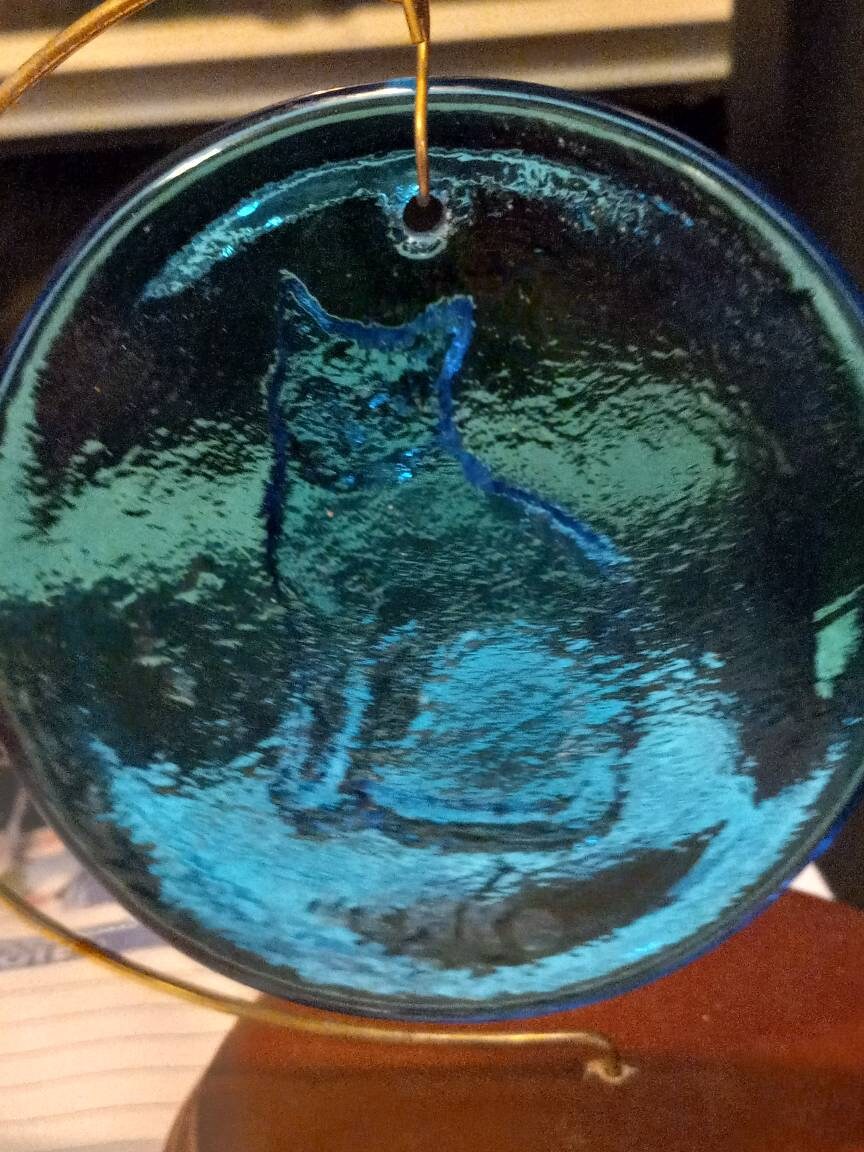 Nice New Blenko Glass Cat Suncatcher in Turquoise 3 Inches - Etsy