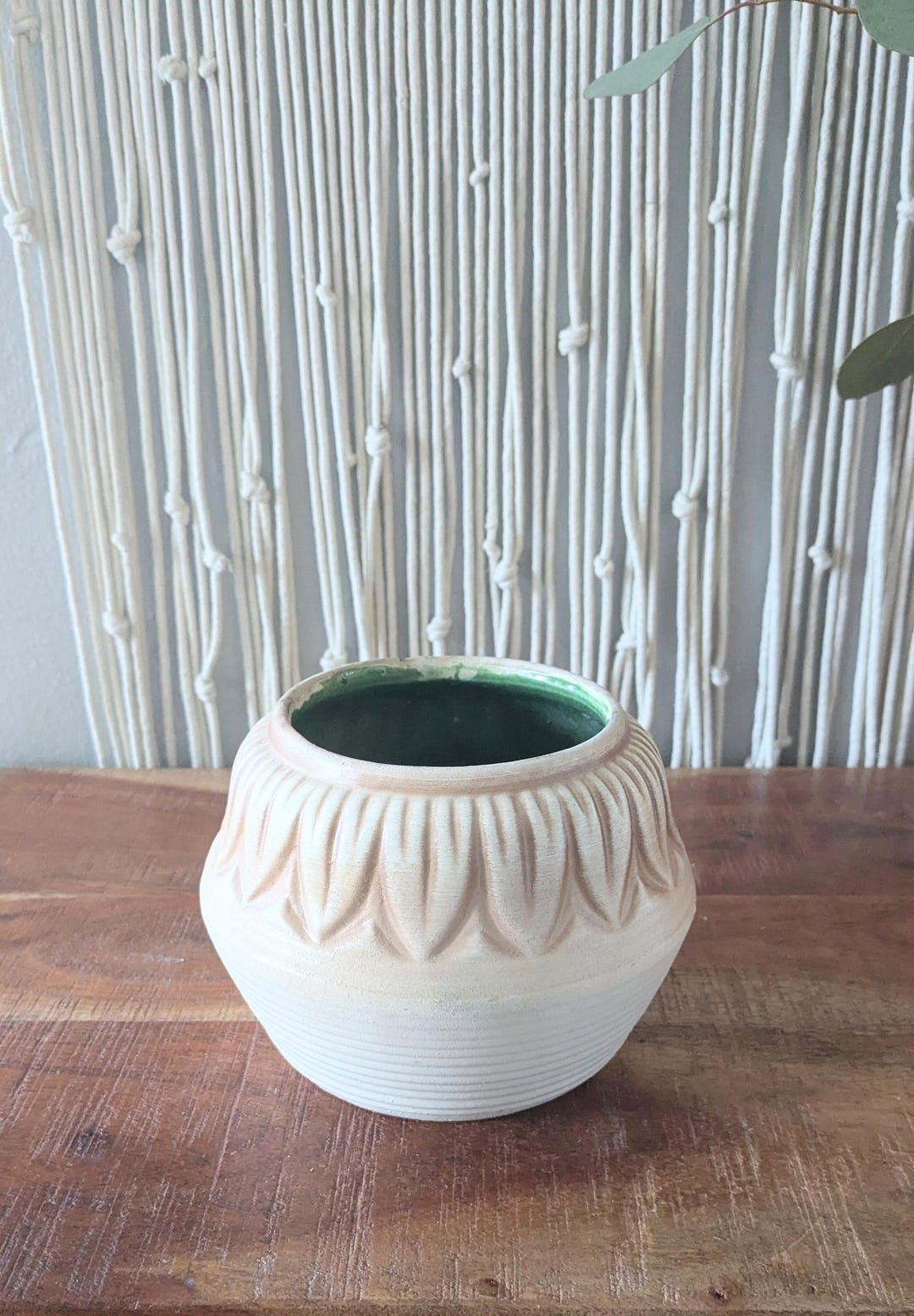 Vintage Floracal California Pottery | Green Glazed Ribbed Planter Leaf ...