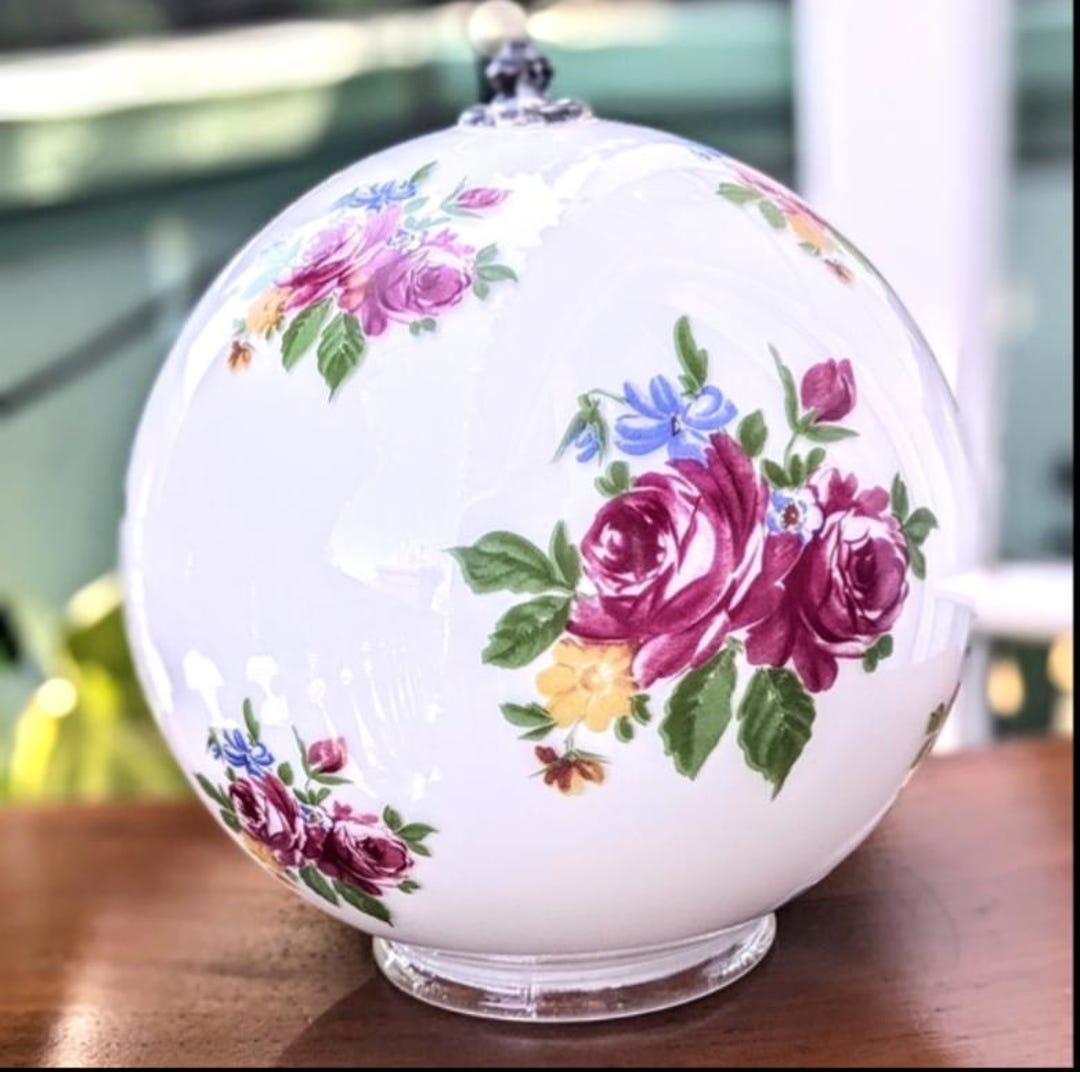 Vintage Milk Glass Round Hand Painted Floral Lampshade With Roses - Etsy