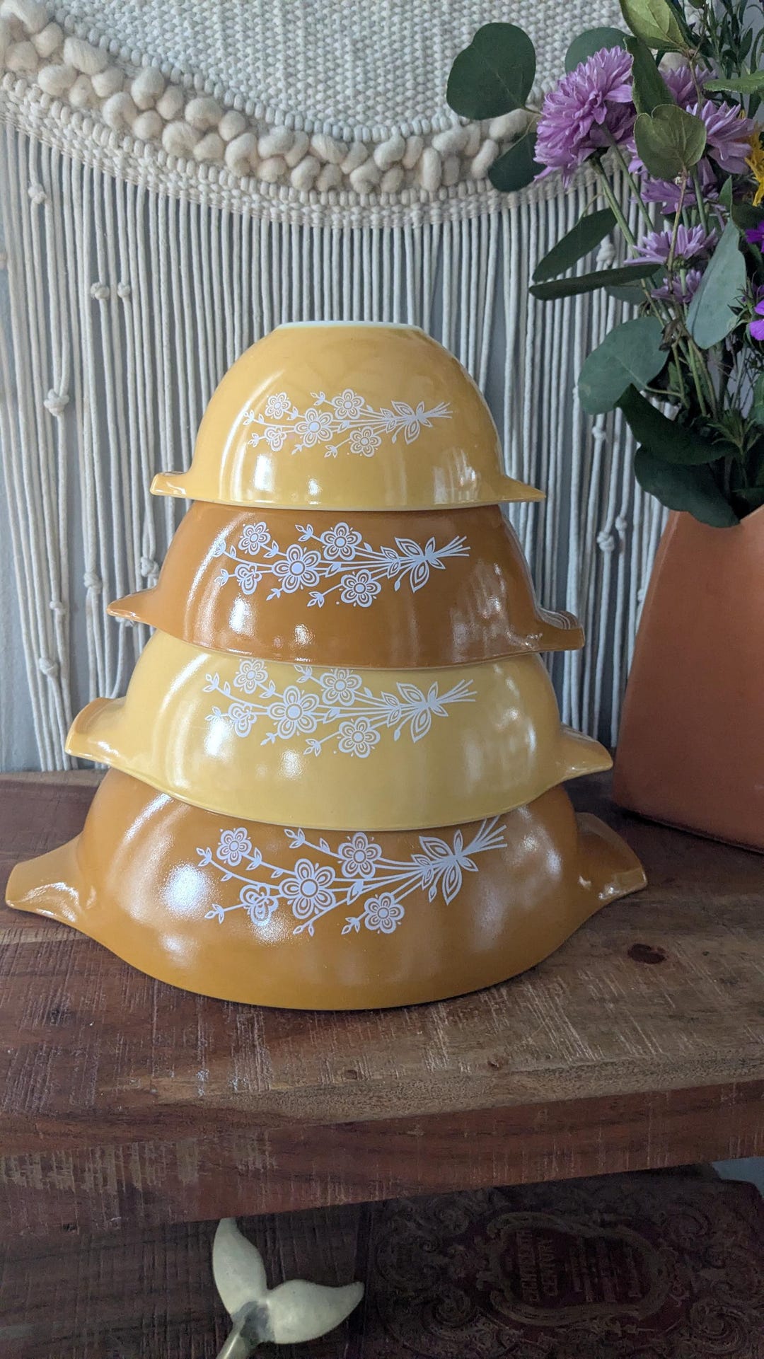 Pyrex Mixing Bowls Corning Butterfly Gold Set of 4 Nesting Cinderella ...