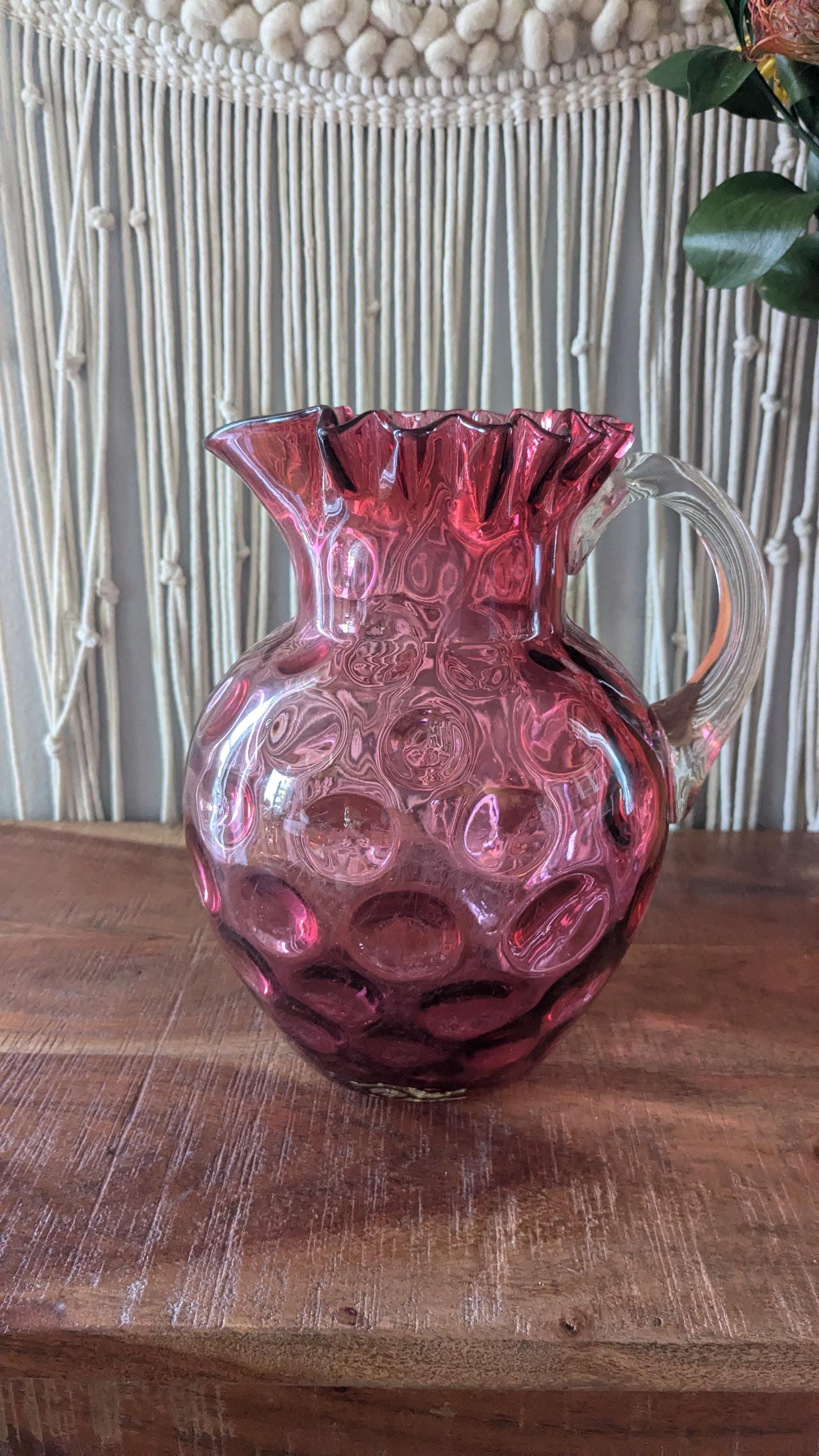 Fenton Cranberry Ruffled Coin Dot 9-inch Glass Pitcher – Vintage ...