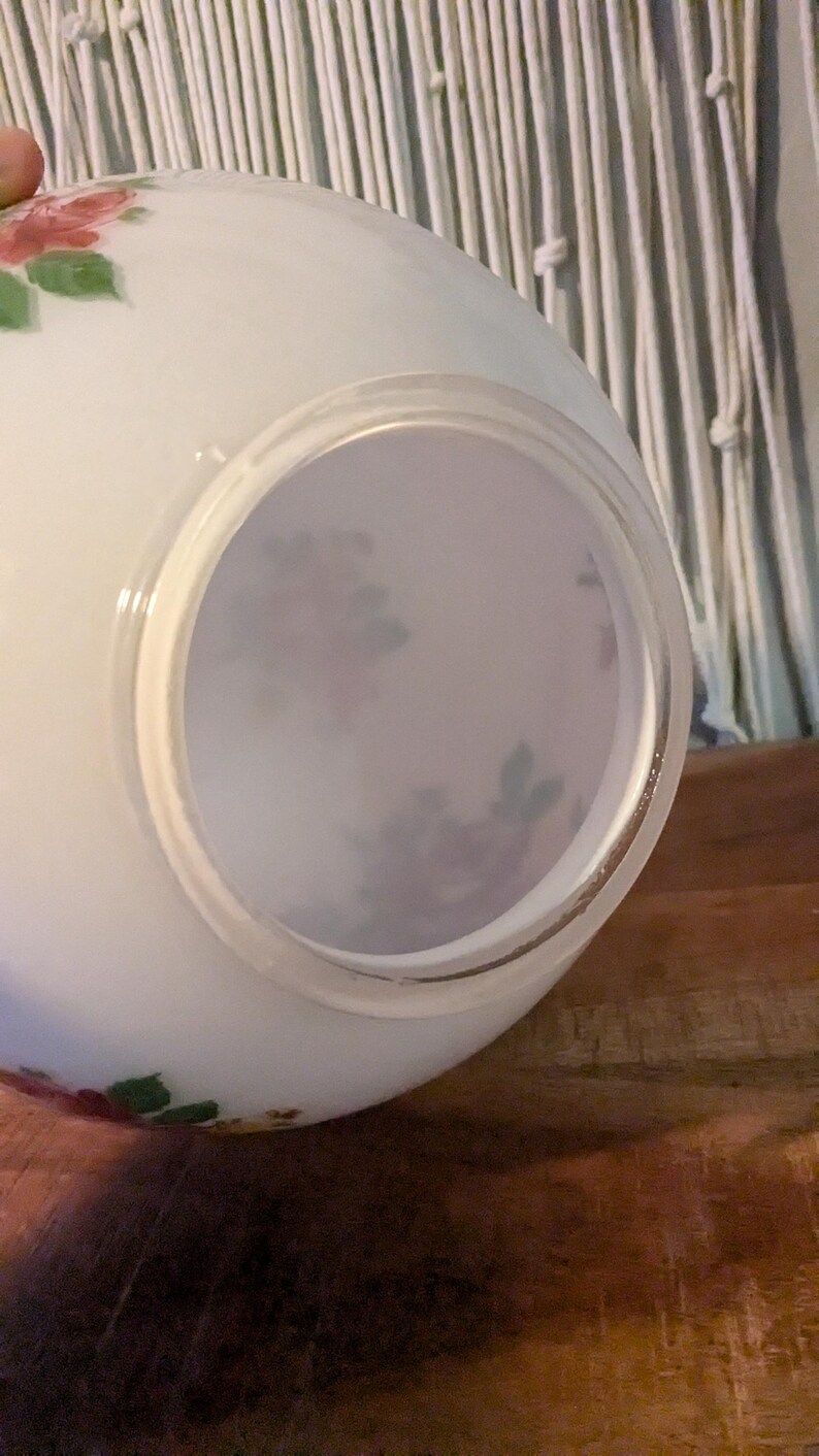Vintage Milk Glass Round Hand Painted Floral Lampshade With Roses - Etsy